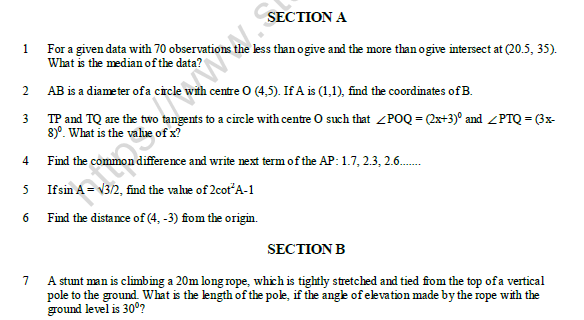 CBSE Class 10 Mathematics Sample Paper 2021 Set C